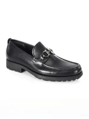 FERRAGAMO David Gancini Bit Leather Loafers - Nero