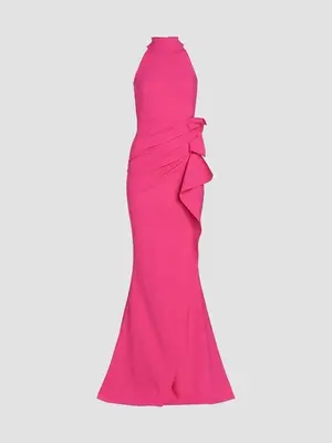 Chiara Boni La Petite Robe Gudrum Halter Ruffle Gown - Fuchsia