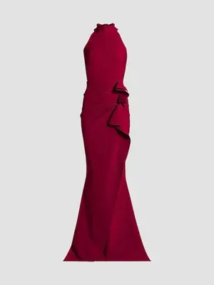 Chiara Boni La Petite Robe Gudrum Halter Ruffle Gown - Garnet
