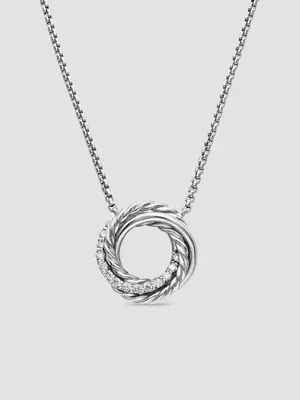 David Yurman Crossover Pendant Necklace In Sterling With Diamonds, 14.5mm - Silver