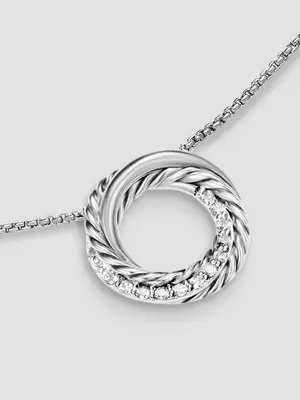 David Yurman Crossover Pendant Necklace In Sterling With Diamonds, 14.5mm - Silver