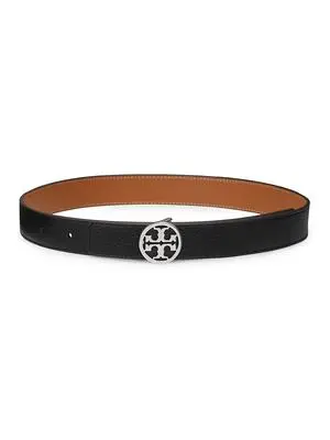 Tory Burch Women's Reversible Logo Leather Belt - Pink Moon - Size XS - Pink Moon  Black New Cuoio