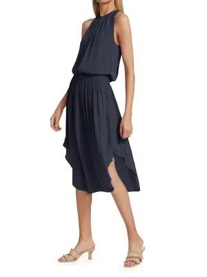 Ramy Brook Audrey Blouson Midi-dress - Navy