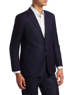 Giorgio Armani Solid Single-breasted Blazer - Navy