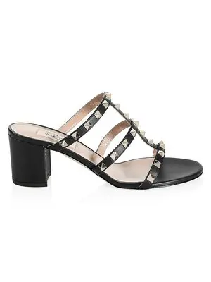 Valentino Garavani Women's Rockstud Leather Mules - Rose Violet - Size 7 - Rose Violet  Black