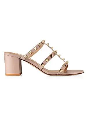 Valentino Garavani Women's Rockstud Leather Mules - Rose Violet - Size 7 - Rose Violet  Poudre