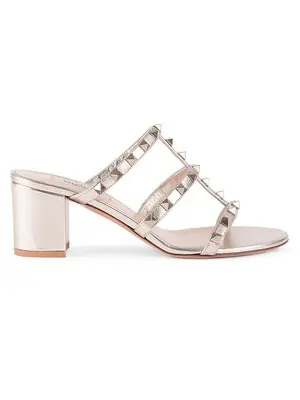 Valentino Garavani Women's Rockstud Leather Mules - Rose Violet - Size 7 - Rose Violet  - Skin
