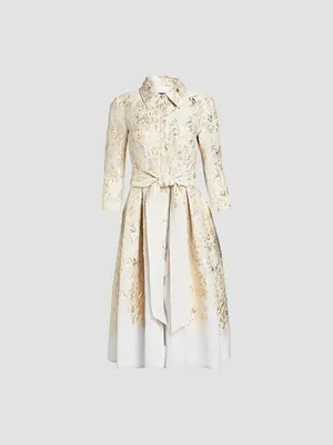 Rickie Freeman For Teri Jon Point Collar Metallic Jacquard Cocktail Dress - Gold