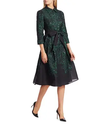 Rickie Freeman For Teri Jon Point Collar Metallic Jacquard Cocktail Dress - Gold