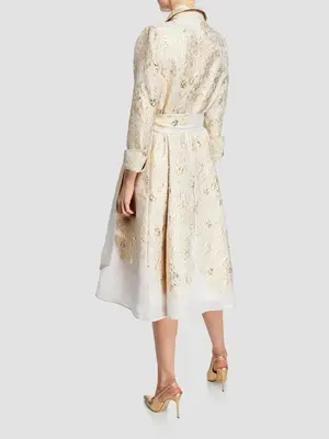 Rickie Freeman For Teri Jon Point Collar Metallic Jacquard Cocktail Dress - Gold