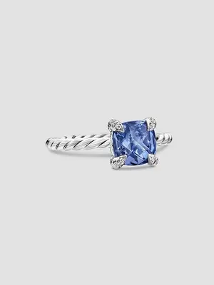 David Yurman Châtelaine Ring With & Diamonds In 18k White Gold, 7mm - Tanzanite