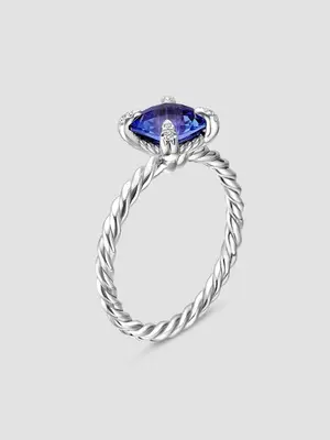 David Yurman Châtelaine Ring With & Diamonds In 18k White Gold, 7mm - Tanzanite