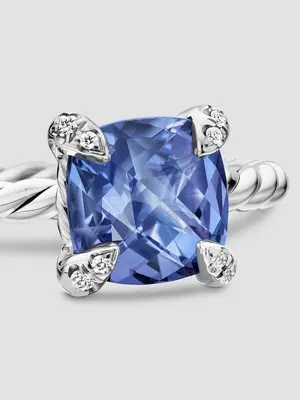 David Yurman Châtelaine Ring With & Diamonds In 18k White Gold, 7mm - Tanzanite