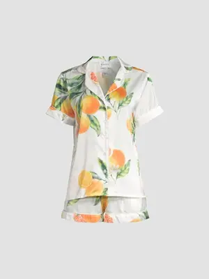 AVERIE Two-piece Orange & Grapefruits Print Shorts Pajama Set - White