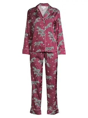 AVERIE Two-piece Zebra Print Pajama Set Berry Red