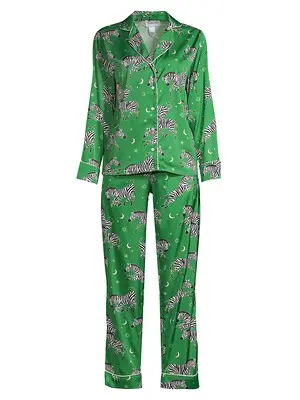 AVERIE Two-piece Zebra Print Pajama Set Kelly Green