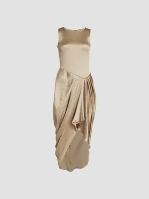 Giorgio Armani Textured Draped Dress - Cobble Stone