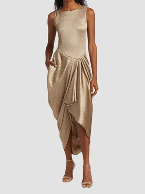 Giorgio Armani Textured Draped Dress - Cobble Stone