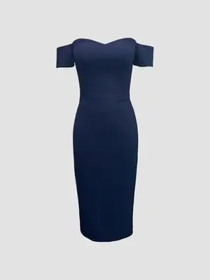 Dress The Population Bailey Off-the-shoulder Midi Dress - Navy