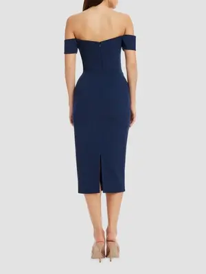 Dress The Population Bailey Off-the-shoulder Midi Dress - Navy