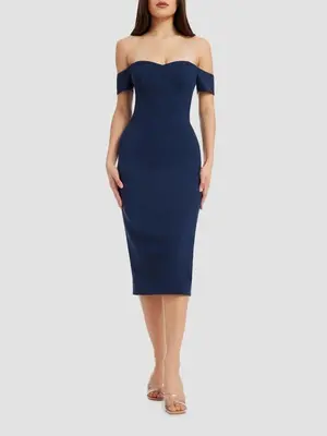 Dress The Population Bailey Off-the-shoulder Midi Dress - Navy