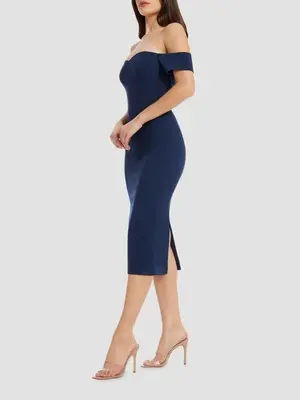 Dress The Population Bailey Off-the-shoulder Midi Dress - Navy