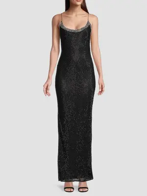 Mac Duggal Beaded Column Gown - Black