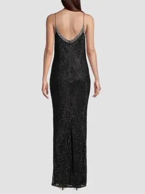 Mac Duggal Beaded Column Gown - Black
