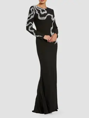 Mac Duggal Beaded Column Gown - Black