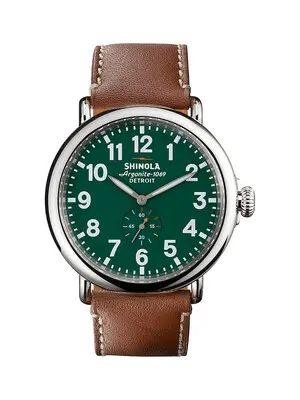 Shinola Runwell Stainless Steel Watch Brown Dark Green