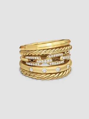 David Yurman Stax Five Row Ring In 18k Yellow - Diamond