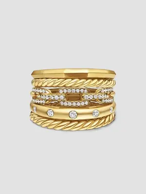 David Yurman Stax Five Row Ring In 18k Yellow - Diamond
