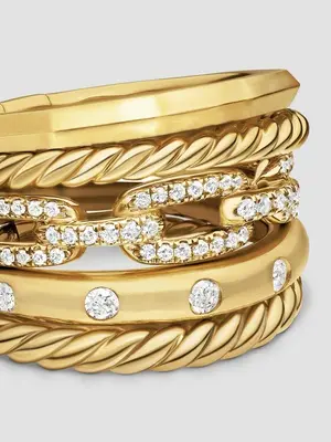 David Yurman Stax Five Row Ring In 18k Yellow - Diamond