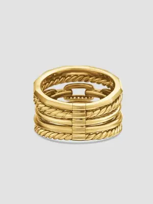 David Yurman Stax Five Row Ring In 18k Yellow - Diamond