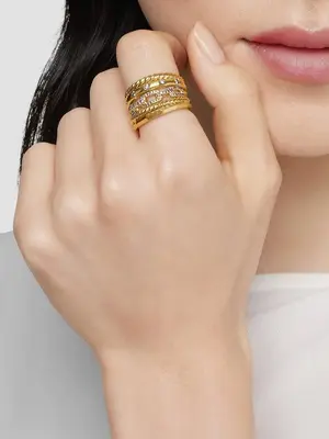 David Yurman Stax Five Row Ring In 18k Yellow - Diamond