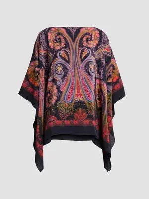 Etro Paisley Silk Poncho Top - Blue
