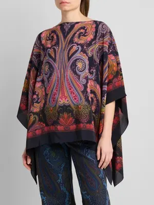 Etro Paisley Silk Poncho Top