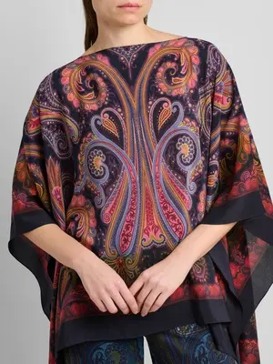 Etro Paisley Silk Poncho Top