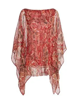 Etro Paisley Silk Poncho Top Rosso