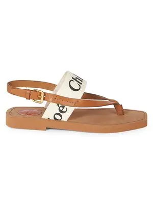 Chloé Women's Woody Flat Leather Thong Slingback Sandals - White  - White