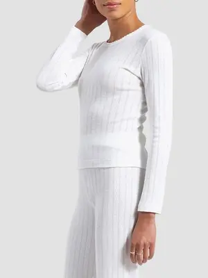 LESET Pointelle Long-sleeve Top - White