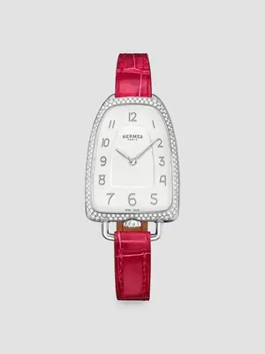 Hermès Galop 40mm Stainless Steel, Diamond & Alligator Strap Watch - Red