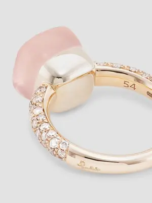 Pomellato Nudo 18k & White Gold, Rose Quartz & Diamond Classic Square Ring