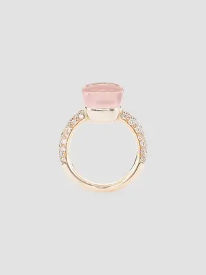 Pomellato Nudo 18k & White Gold, Rose Quartz & Diamond Classic Square Ring