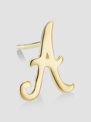 Lana Jewelry 14k Yellow Gold Cursive Initial Stud Earring - Initial A