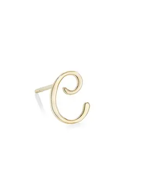 Lana Jewelry 14k Yellow Gold Cursive Initial Stud Earring Initial C