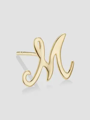 Lana Jewelry 14k Yellow Gold Cursive Initial Stud Earring Initial M