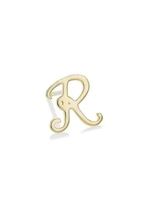 Lana Jewelry 14k Yellow Gold Cursive Initial Stud Earring Initial R