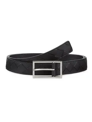 Bottega Veneta Intrecciato Leather Belt Black