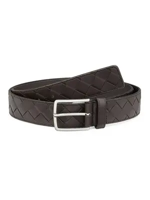 Bottega Veneta Intrecciato Leather Belt Fondente Silver